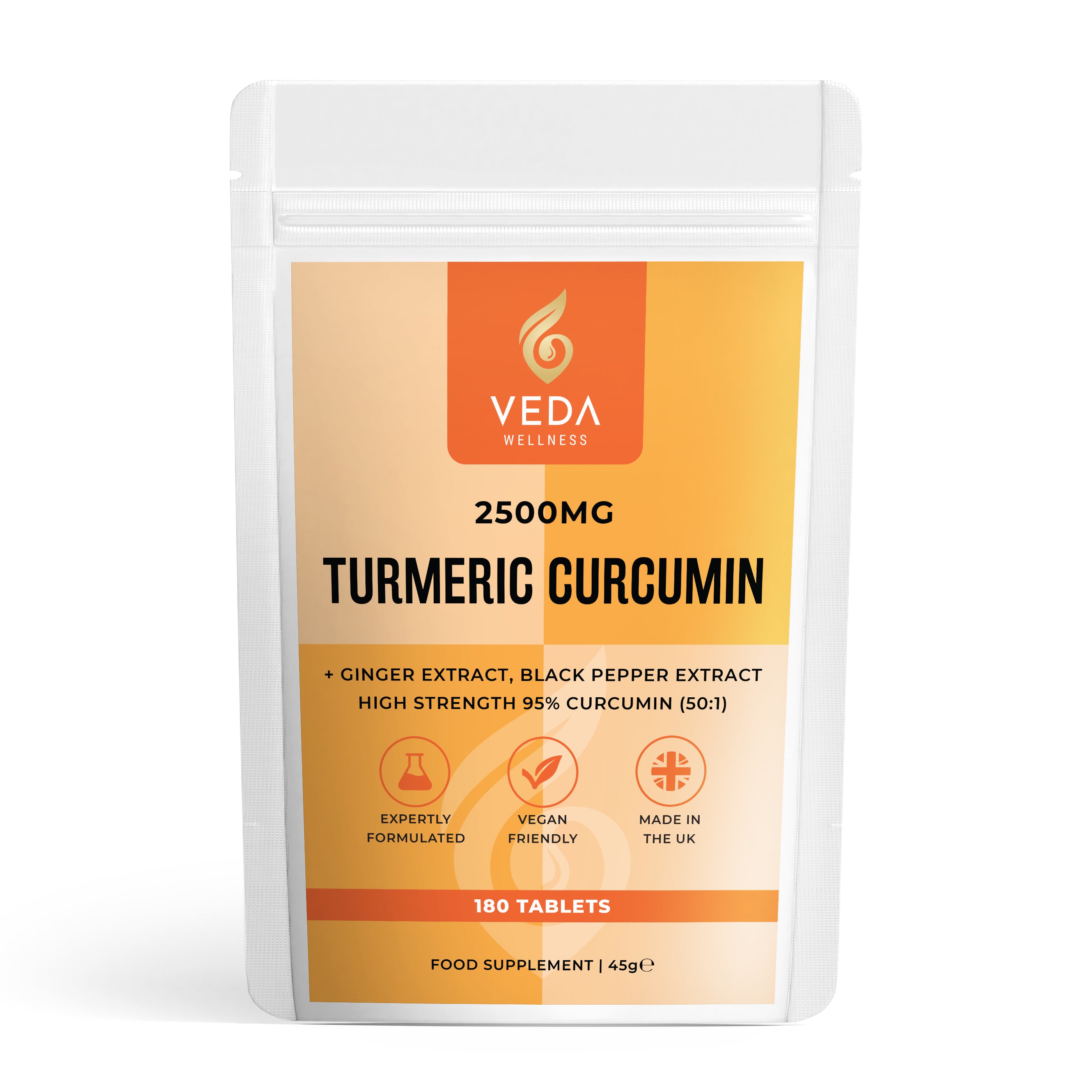 95% Curcumin Turmeric Extract - 180 Tablets + Ginger & Black Pepper. M