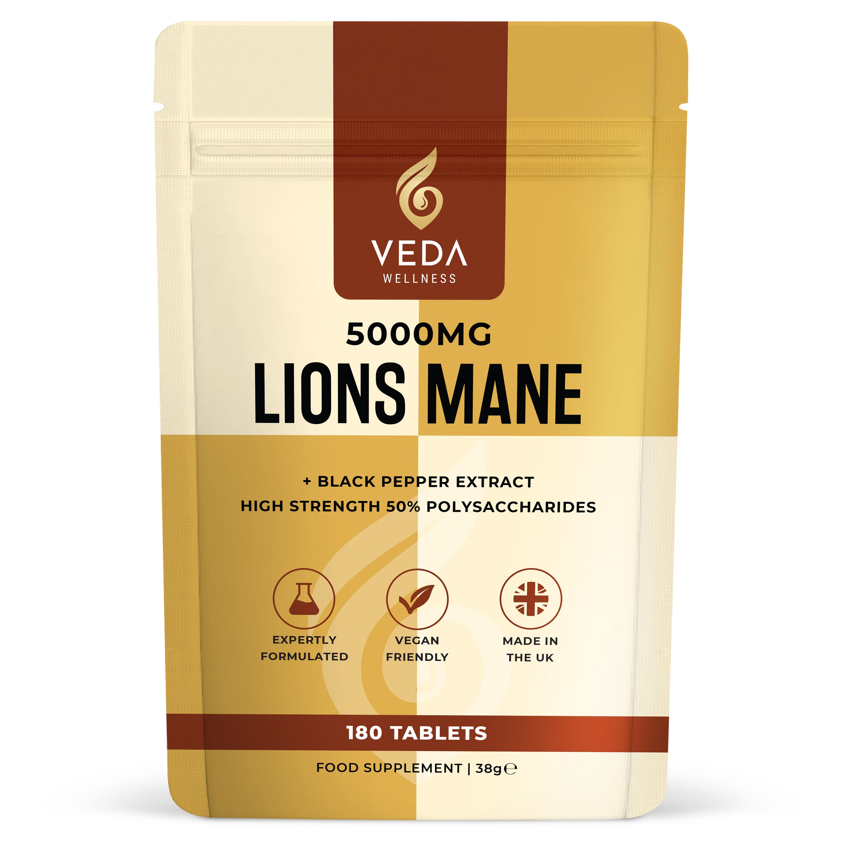 Pure Lion's Mane Extract 5000mg - 50% Polysaccharides, Lab Tested, 180